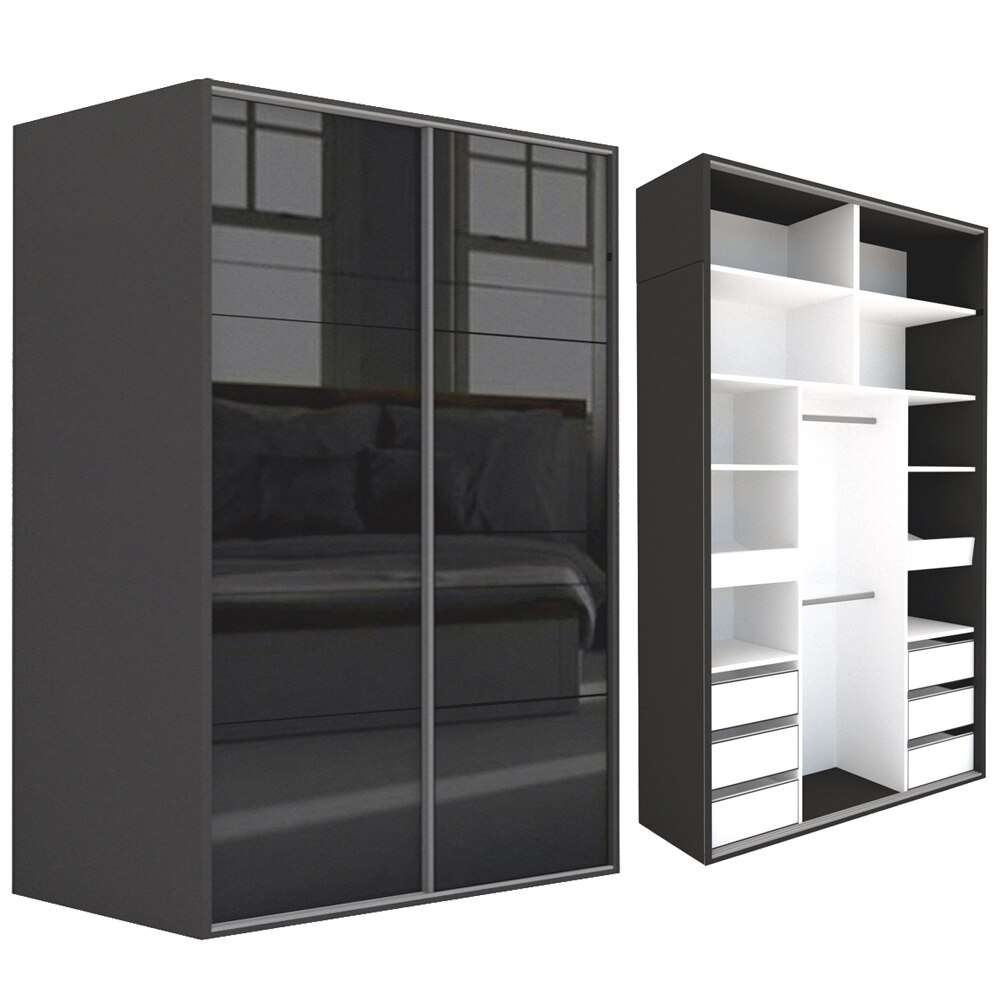 Dressing Genarom LEX A, Negru Lucios, 201 x 240 x 66 cm - eMAG.ro