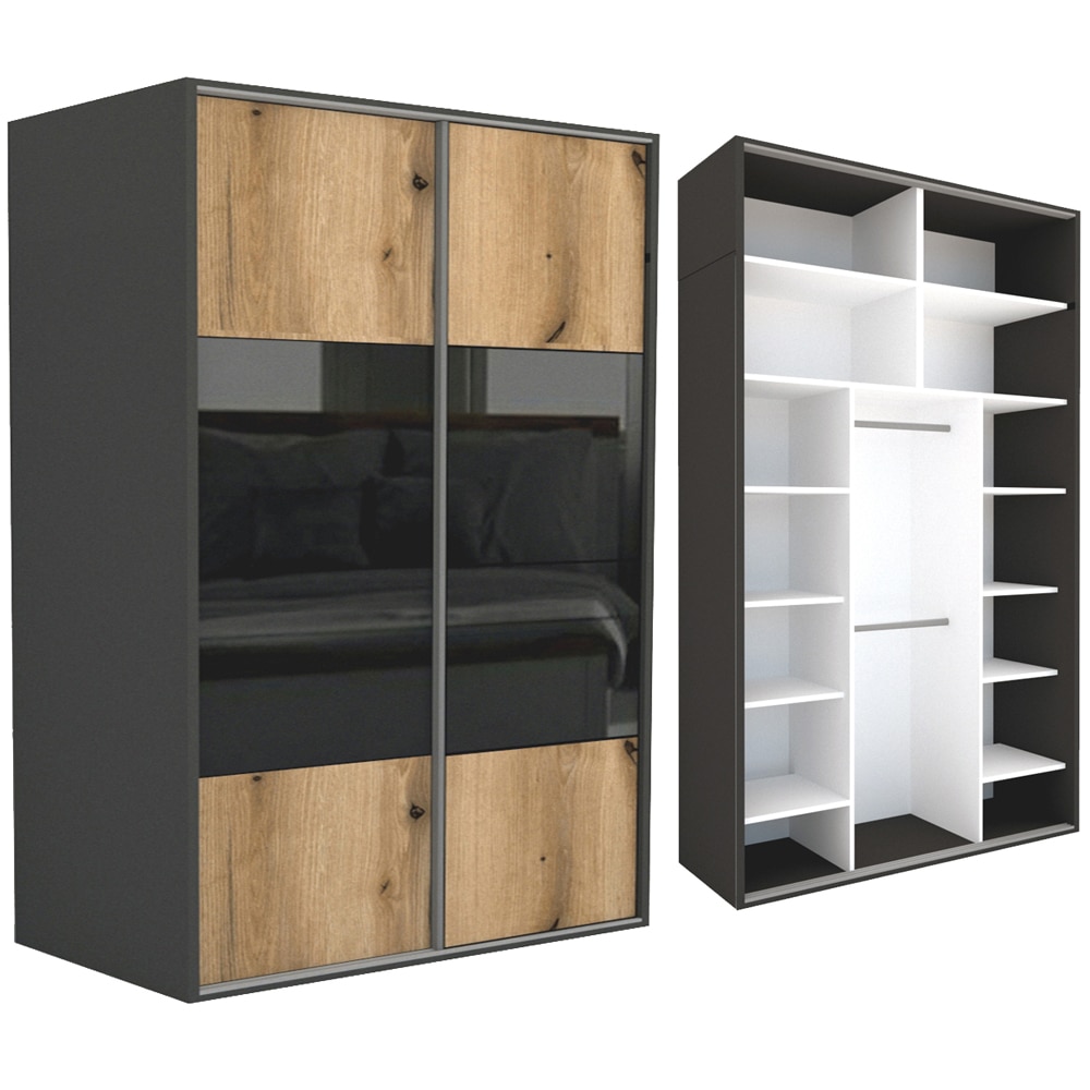 Dressing Genarom LEX C, Stejar Wotan / Negru Lucios M, 201 x 240 x 66 ...
