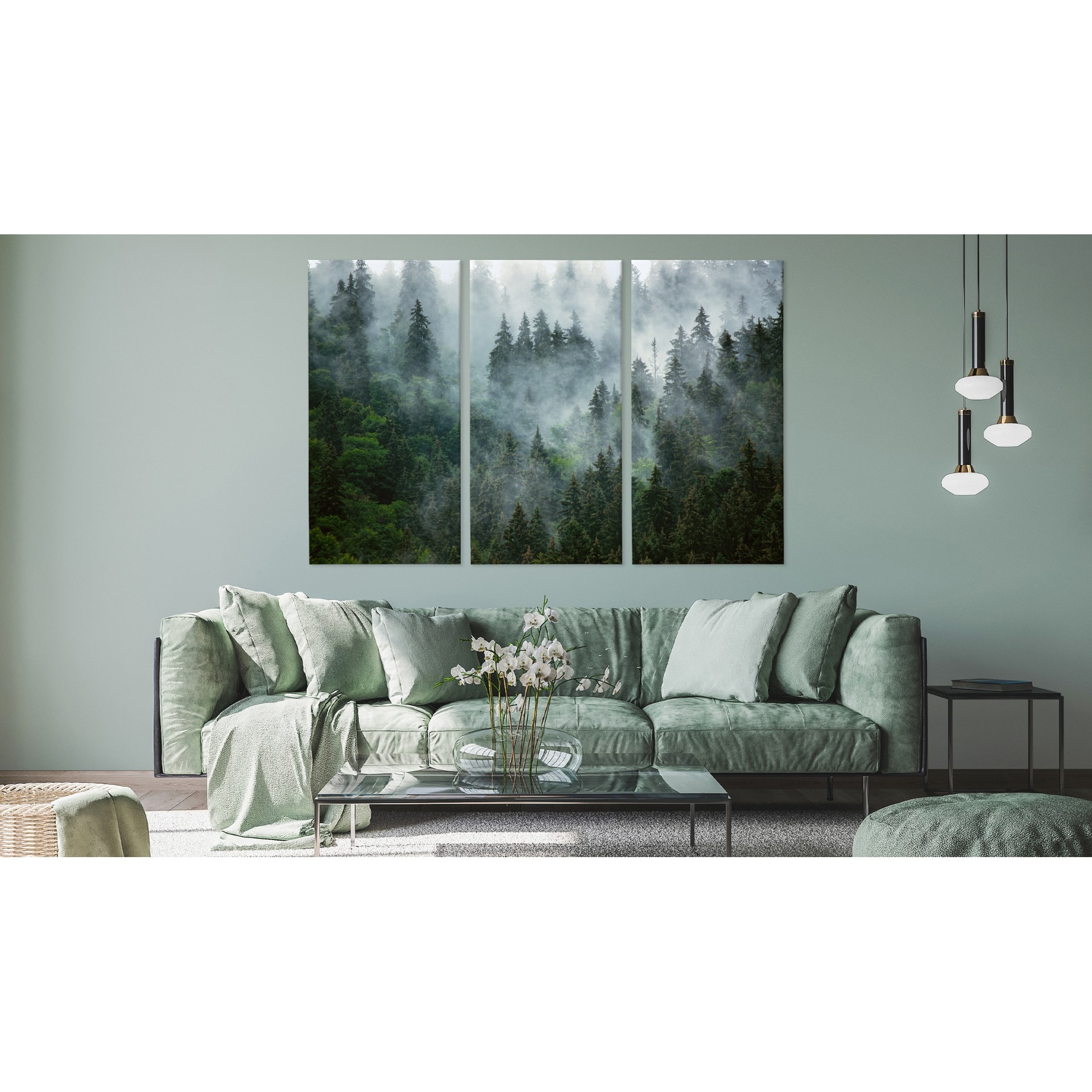 Set Tablou 3 piese PADURE IN CEATA Verde Decor 60cm x 40cm Efect 3D ...