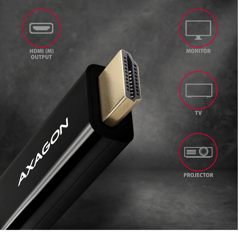 Adaptor AXAGON MiniDP la HDMI 1.4 cable 1.8m 4K/30Hz, RVDM-HI14C2 - eMAG.ro