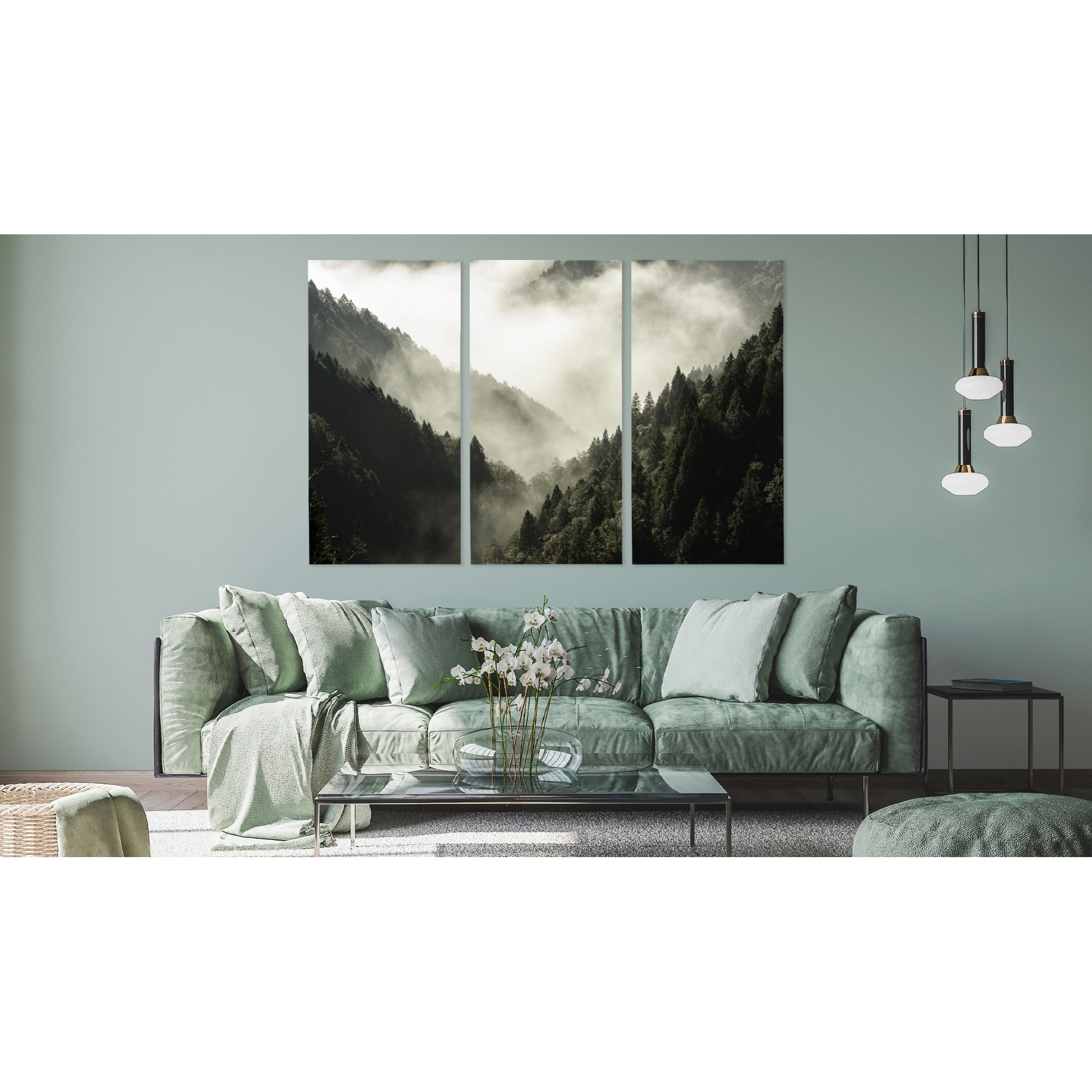 Set Tablou 3 piese pentru perete PEISAJ DE PADURE 3D Triptic 150cm x ...