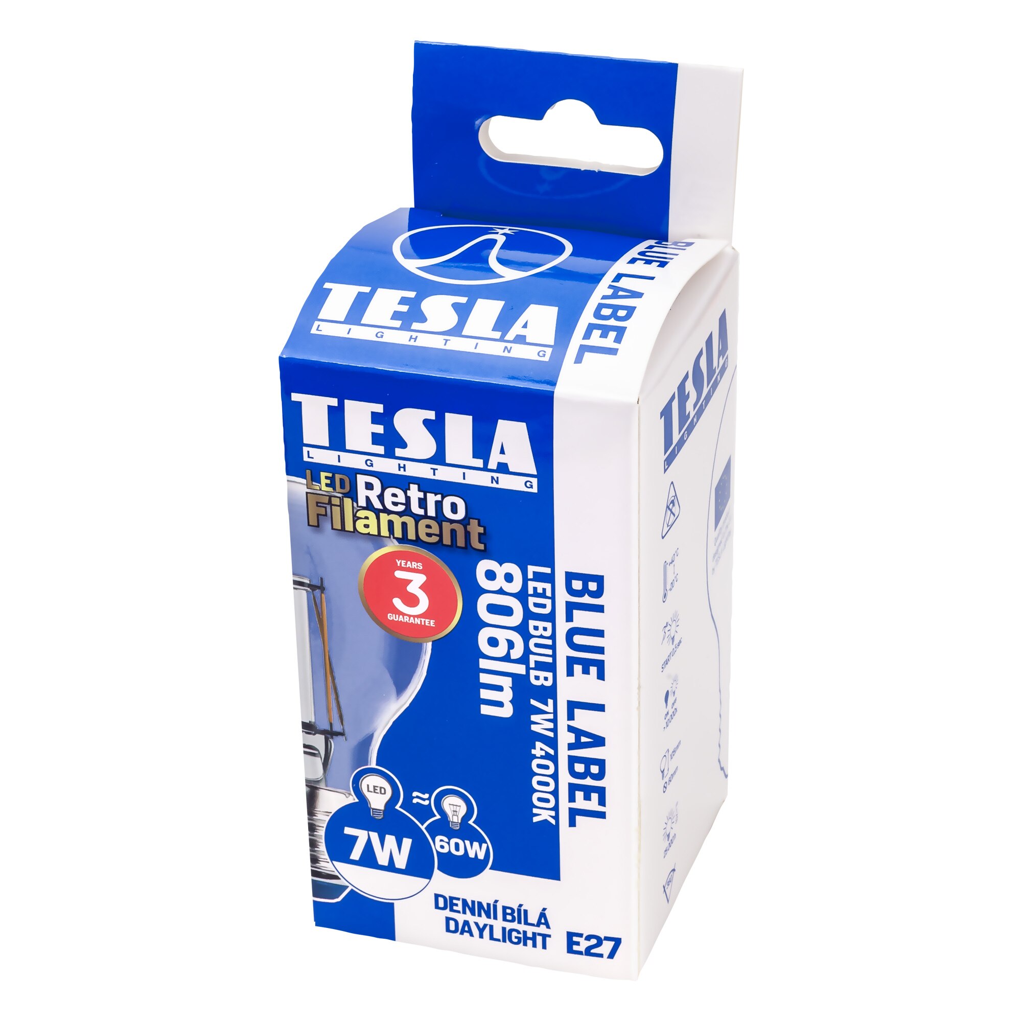 Bec led Cristal Retro Filament TESLA Lighting 7W, E27, 230V, 806 lm, 25 ...