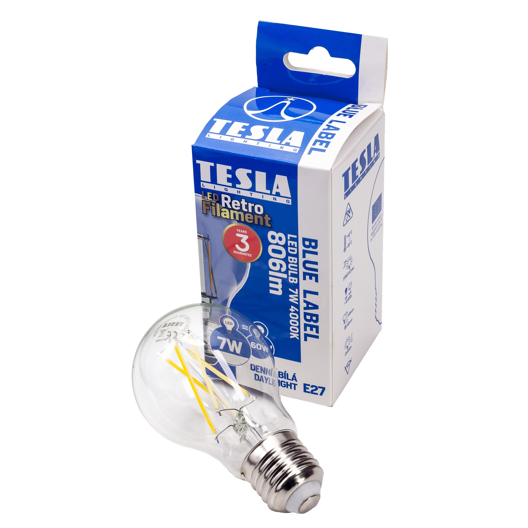 Bec led Cristal Retro Filament TESLA Lighting 7W, E27, 230V, 806 lm, 25 ...