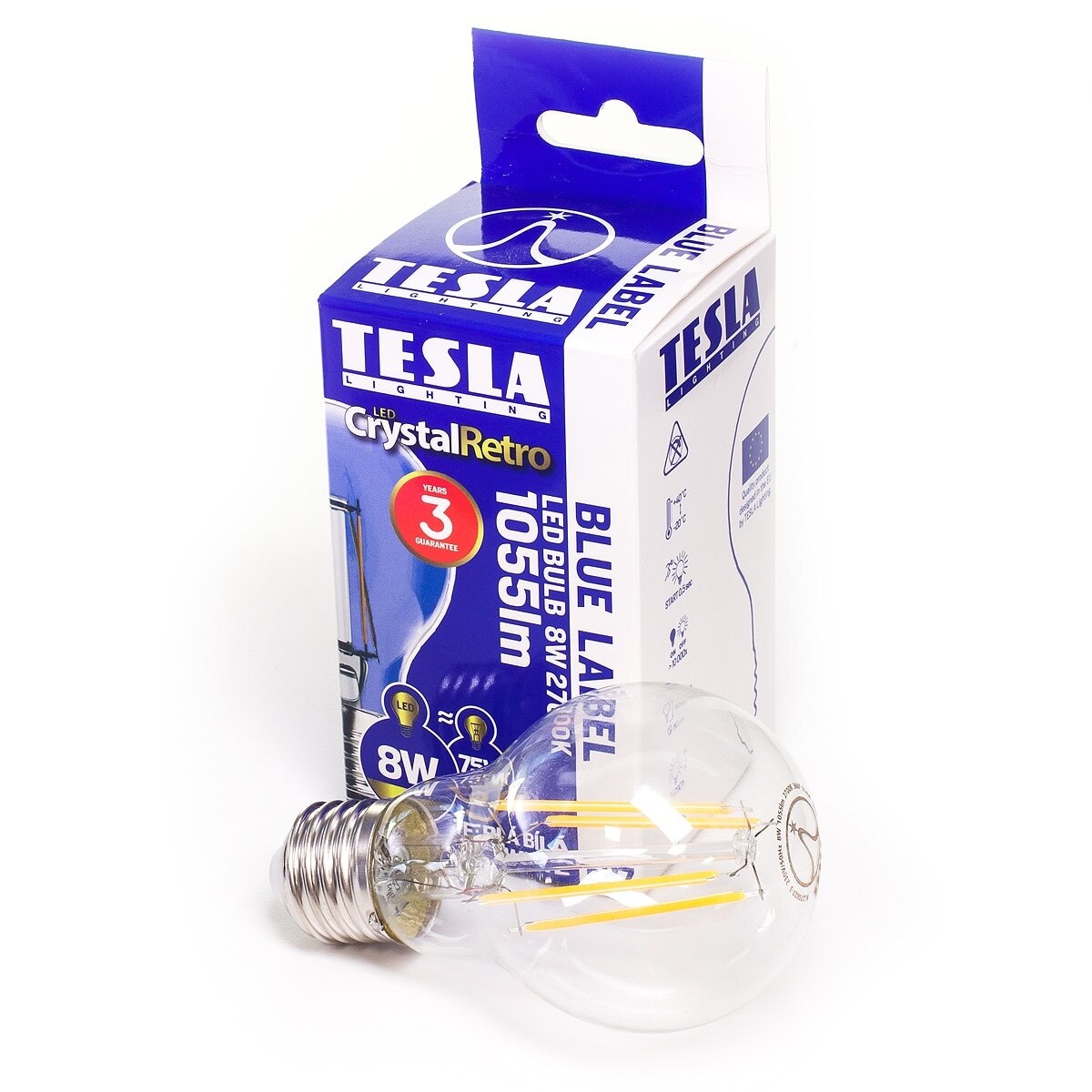 Bec led Bulb RETRO Filament TESLA Lighting DIMABIL 8W, E 27, 230V, 1055 ...