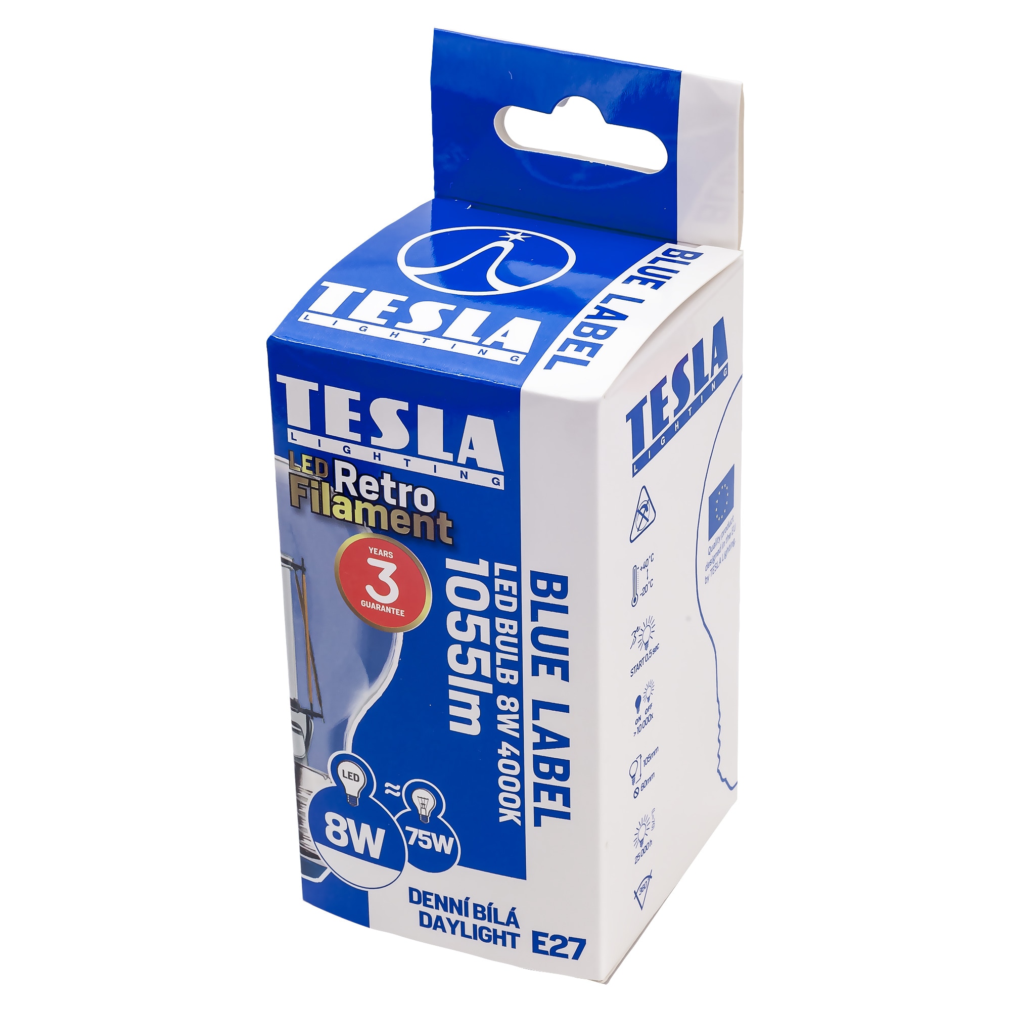 Bec led Bulb RETRO Filament TESLA Lighting 8W, E27, 230V, 1055 lm, 15 ...
