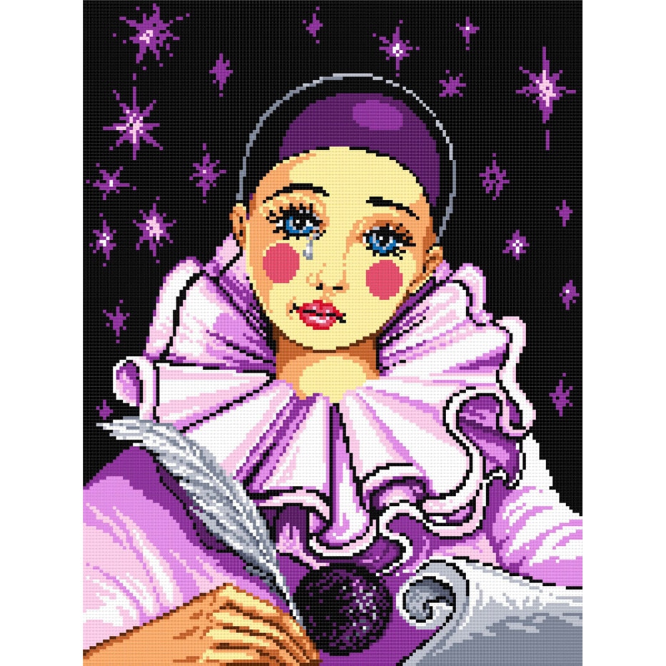 Goblen Arlechin, Hudemas, kit cu diagrama alb-negru, cu fire mouline ...