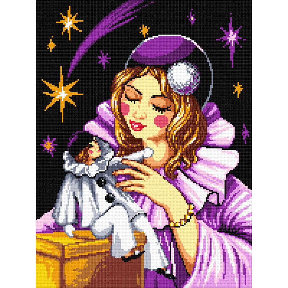 Goblen Arlechin 1, Hudemas, kit cu diagrama alb-negru, cu fire mouline ...