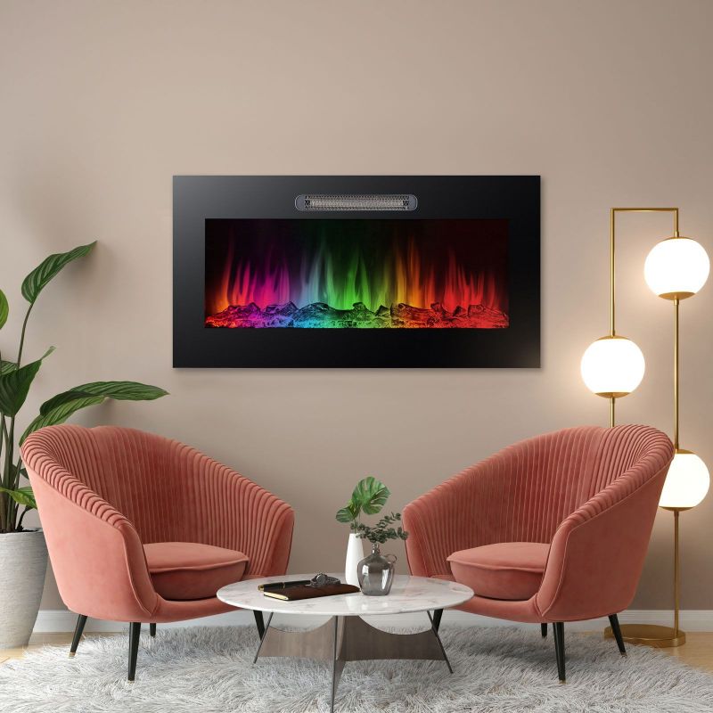 Semineu electric incorporat - radiator + LED RGB - 91 x 15 x 48 cm ...
