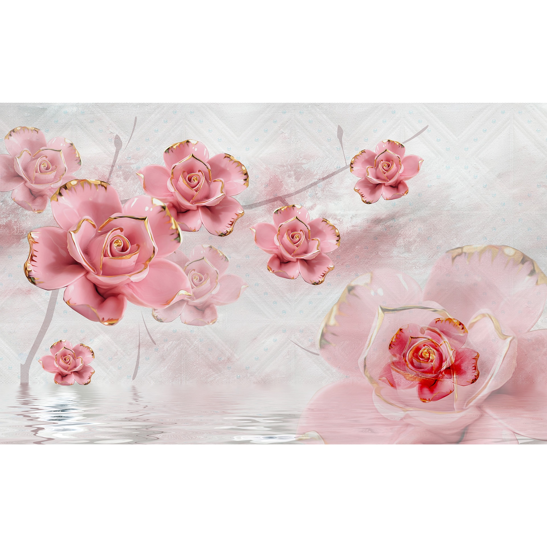 Fototapet, Flori ceramice roz pe un fundal delicat, 400 cm x 200 cm ...