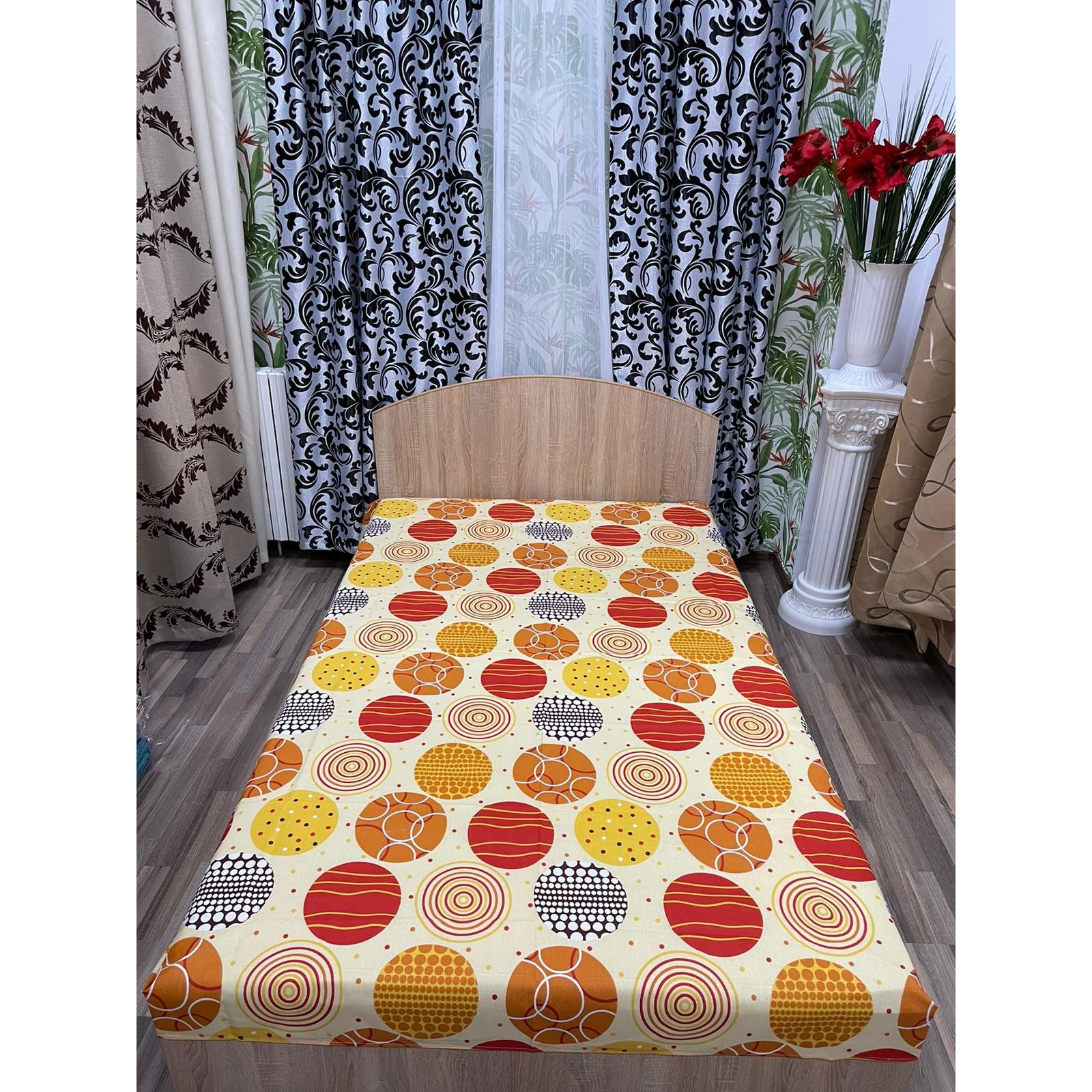 Cearsaf orange/galben 250x215cm pat dublu, pentru saltea mai mare de ...