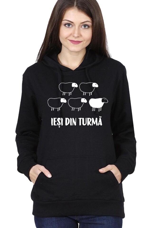 Hanorac Dama Personalizat "Iesi din turma", Negru, S - eMAG.ro