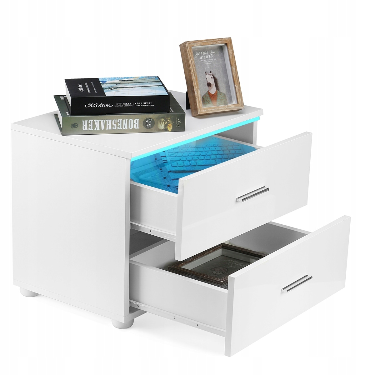 Noptiera cu 2 sertare, LED RGB, 48x35x39 cm, Triamina, Alb - eMAG.ro