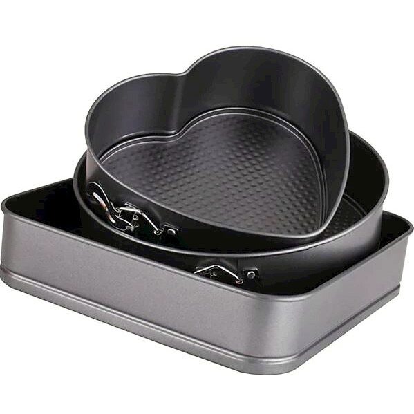 Set 3 tavi de copt Deliny®, Fund detasabil, Forma rotunda, forma inima ...