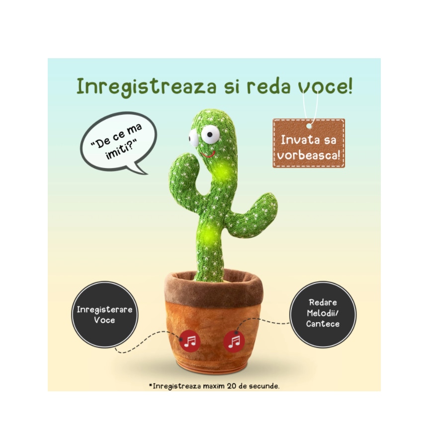 Jucarie interactiva Cactus Vorbitor si Dansator, 37cm, cu costumas de ...