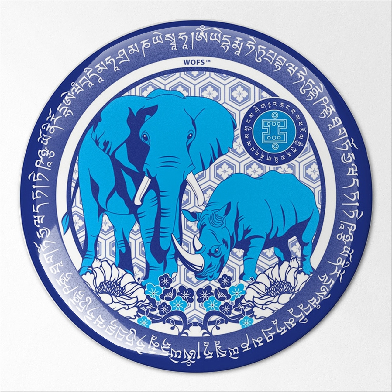 Abtibild sticker 3D cu Elefant si Rinocer albastri, remediu Feng Shui ...