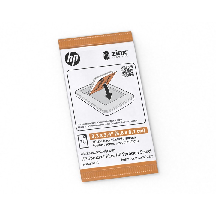 Фотохартия HP ZINK Photo Paper Pack 2.3x3.4 инча, 50 броя, за HP ...