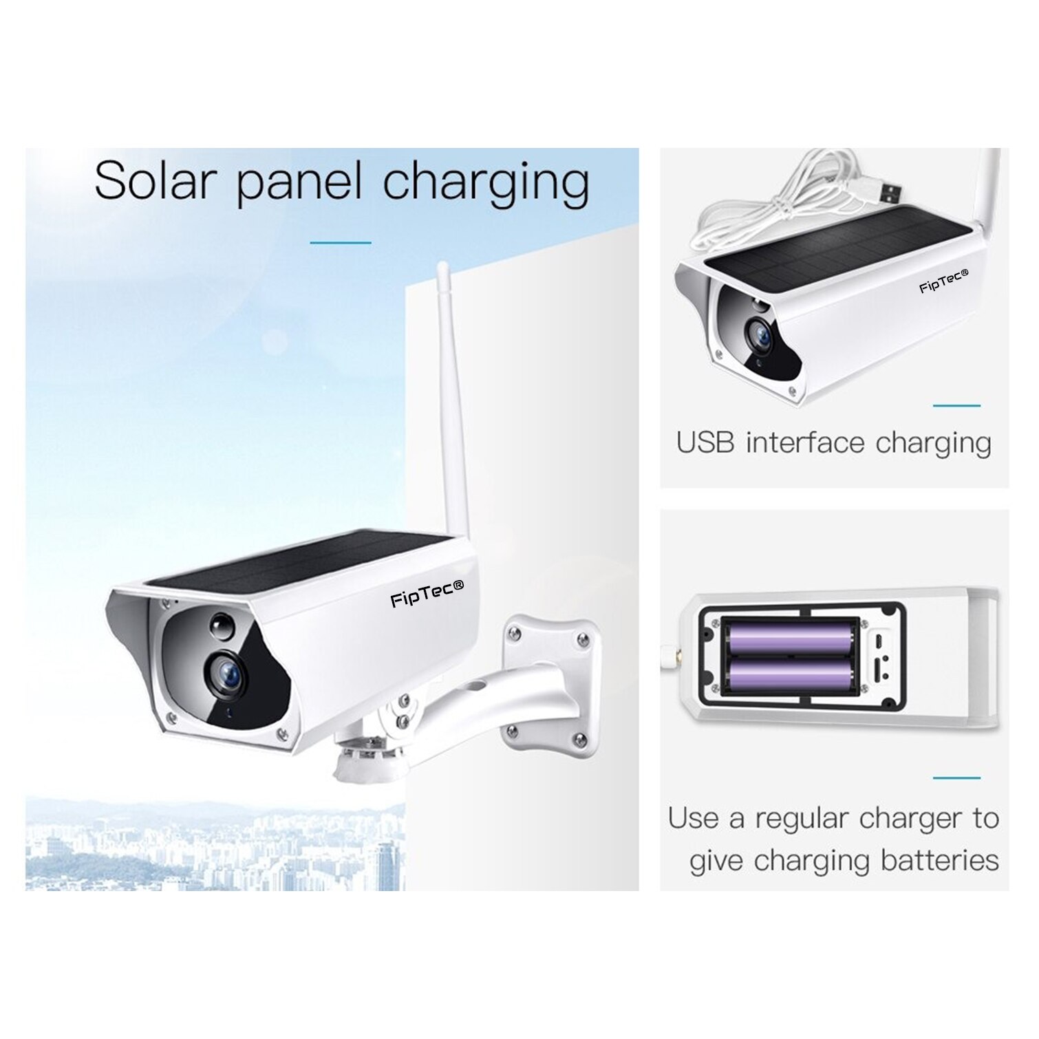 Camera solara inteligenta pentru exterior FipTec, WiFi, Full HD 1080p ...