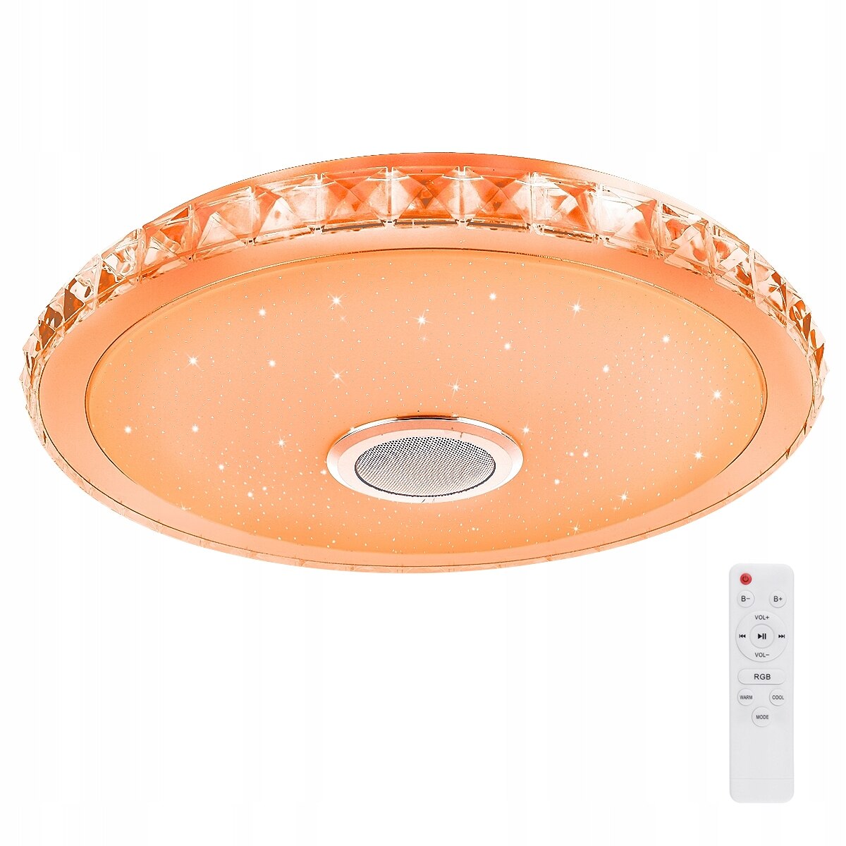 Plafoniera LED cu telecomanda, PVC, 100W, 40 cm, Muzica, Bluetooth, Alb ...
