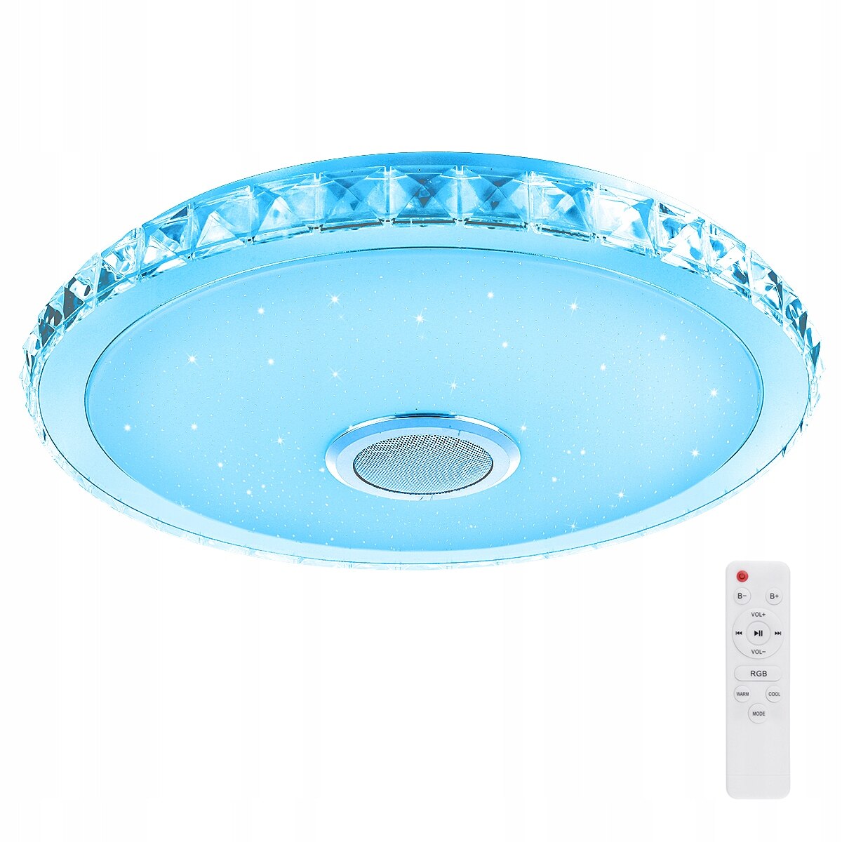 Plafoniera LED cu telecomanda, PVC, 100W, 40 cm, Muzica, Bluetooth, Alb ...