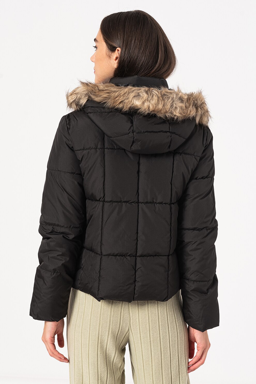 JdY, Geaca cu garnitura din blana sintetica Daisy, Negru, M - eMAG.ro