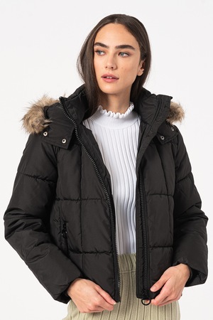 JdY, Geaca cu garnitura din blana sintetica Daisy, Negru, M - eMAG.ro