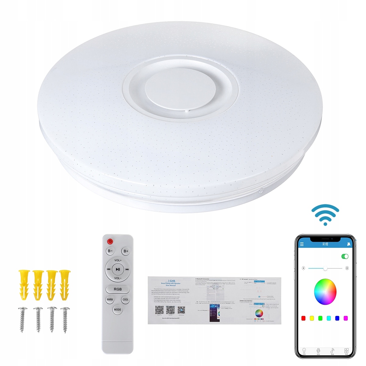 Aplica muzicala LED RGB, Bluetooth, Aplicatie, Telecomanda, Alb - eMAG.ro