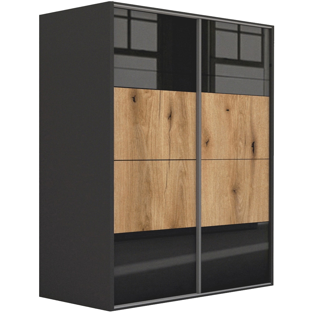 Dressing Genarom LEX D, Negru Lucios / Stejar Wotan, 221 x 240 x 66 cm ...