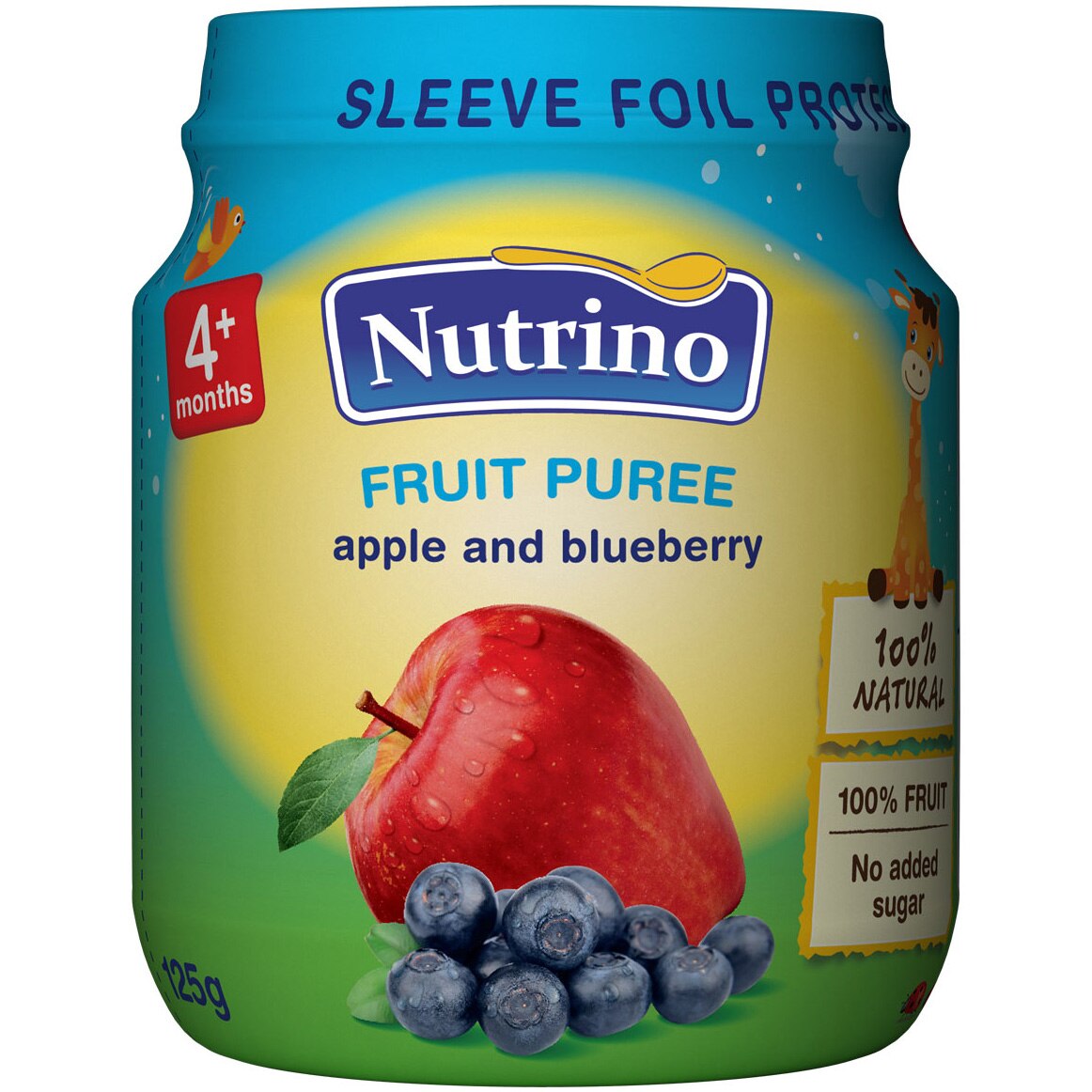 Piure Nutrino cu mar si afine, 125 g, de la 4 luni - eMAG.ro