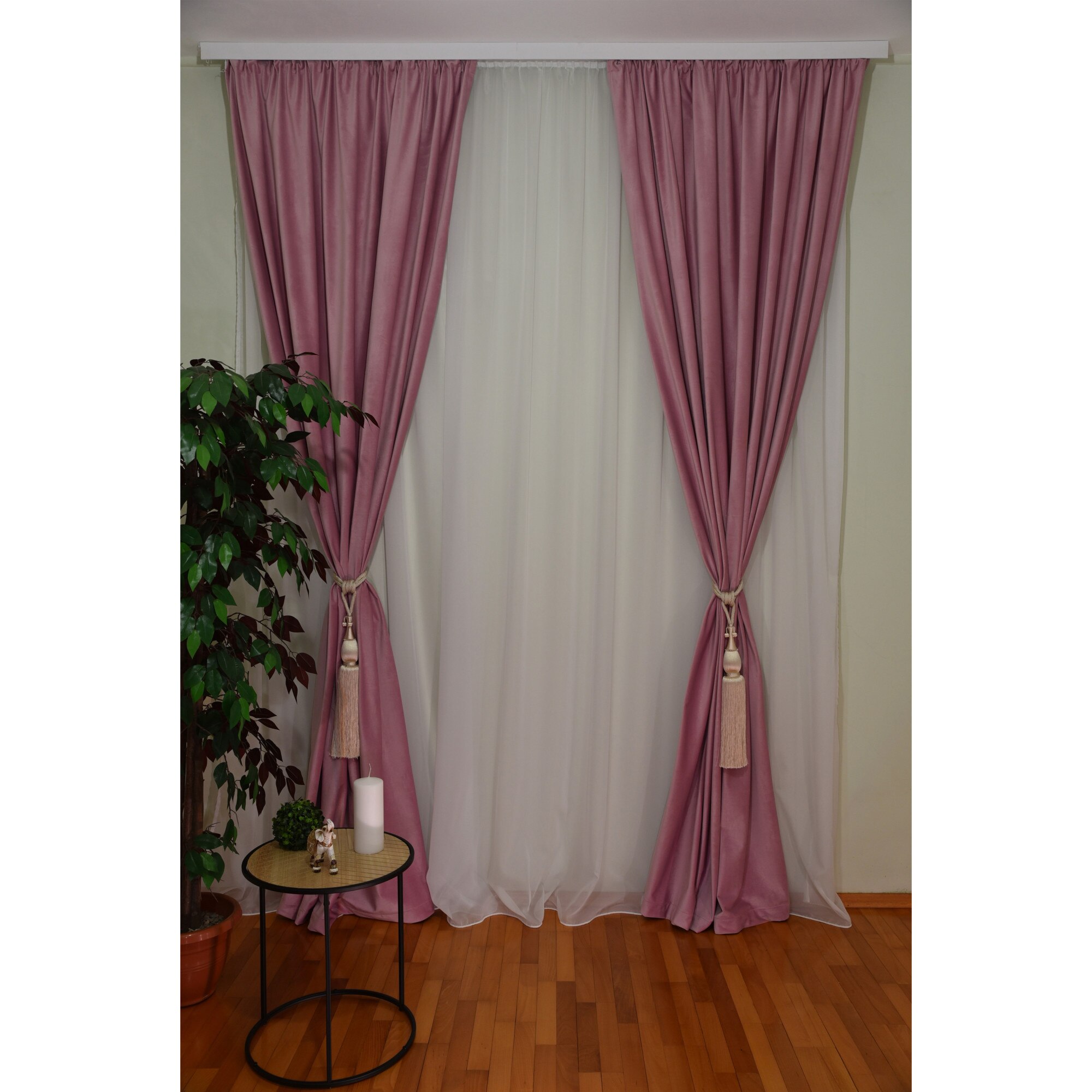 Set doua draperii Catifea Roz Pudra 2x300x225 cm, cu rejansa - eMAG.ro