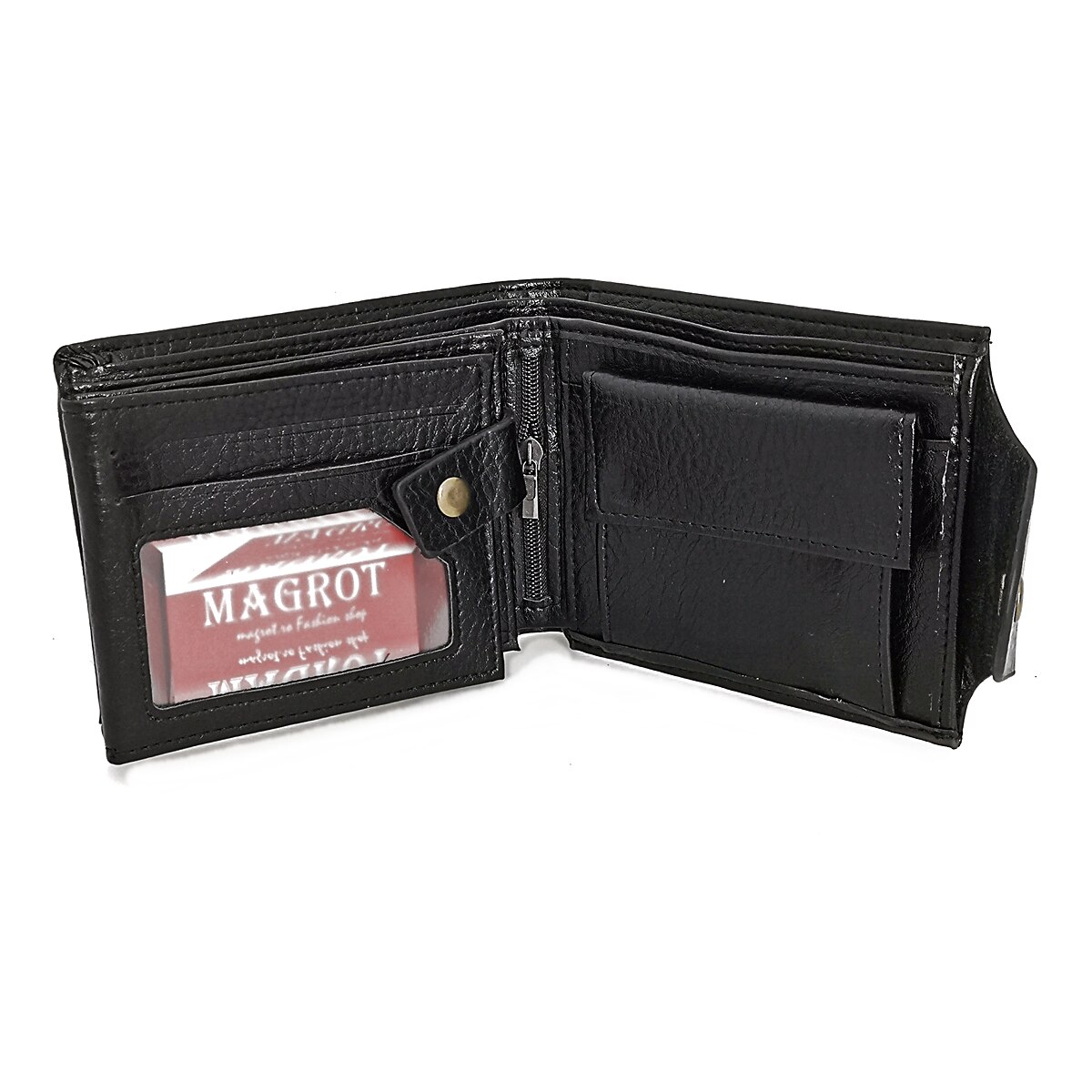 Кожен портфейл, с външен джоб Magrot, черен, затваряне с телбод ...