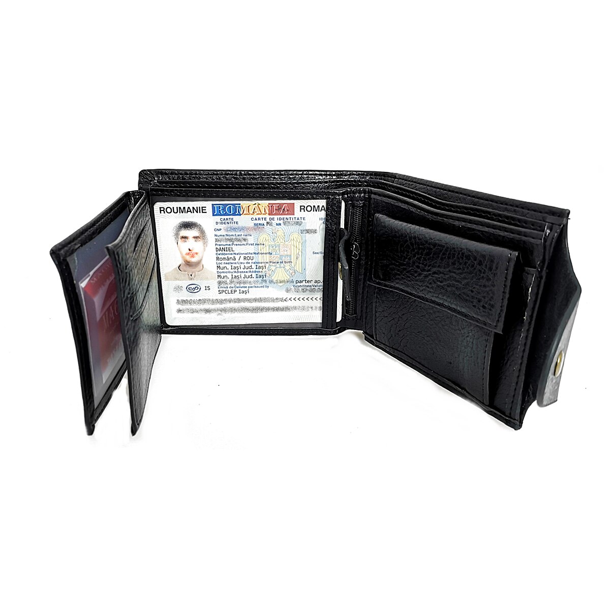 Кожен портфейл, с външен джоб Magrot, черен, затваряне с телбод ...