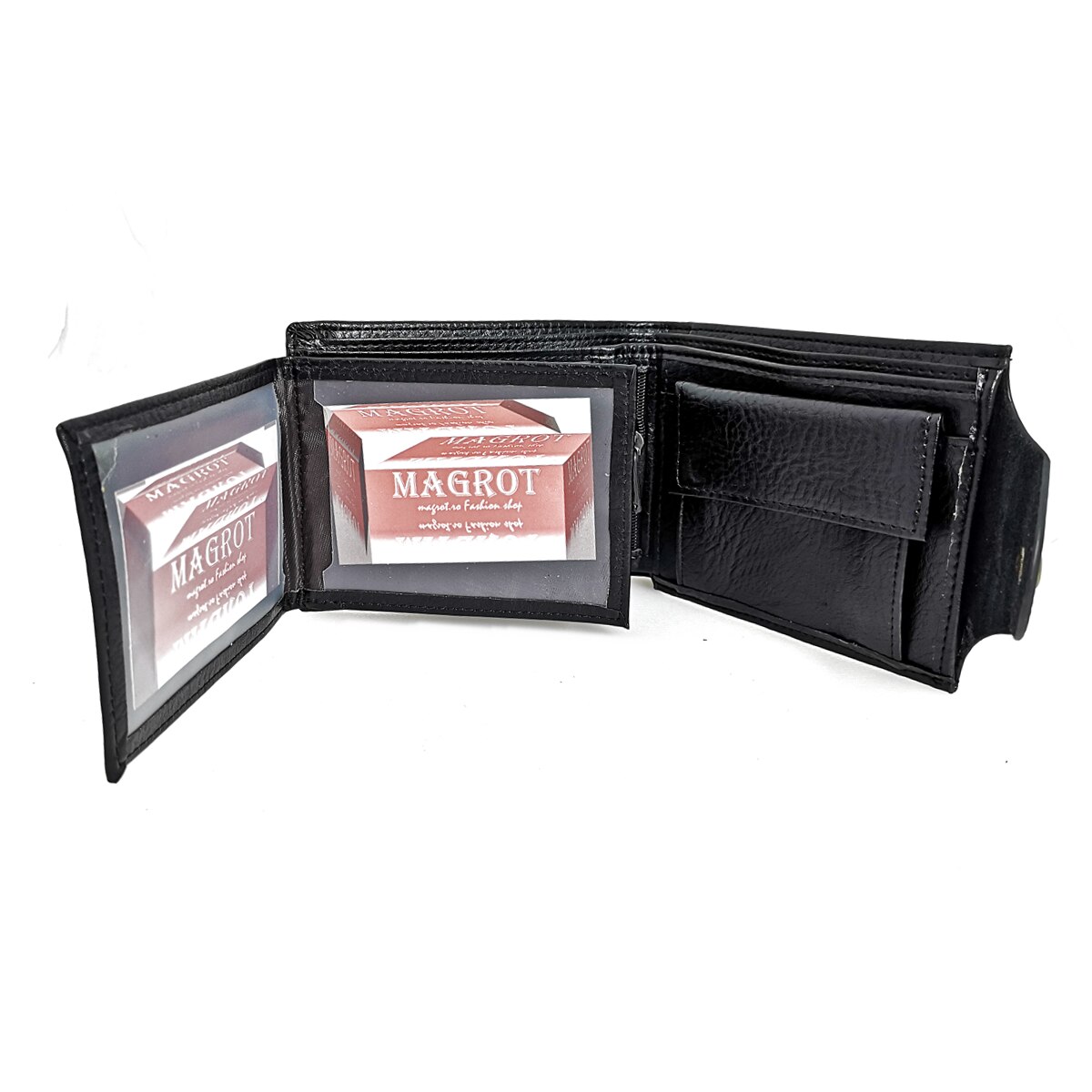 Кожен портфейл, с външен джоб Magrot, черен, затваряне с телбод ...