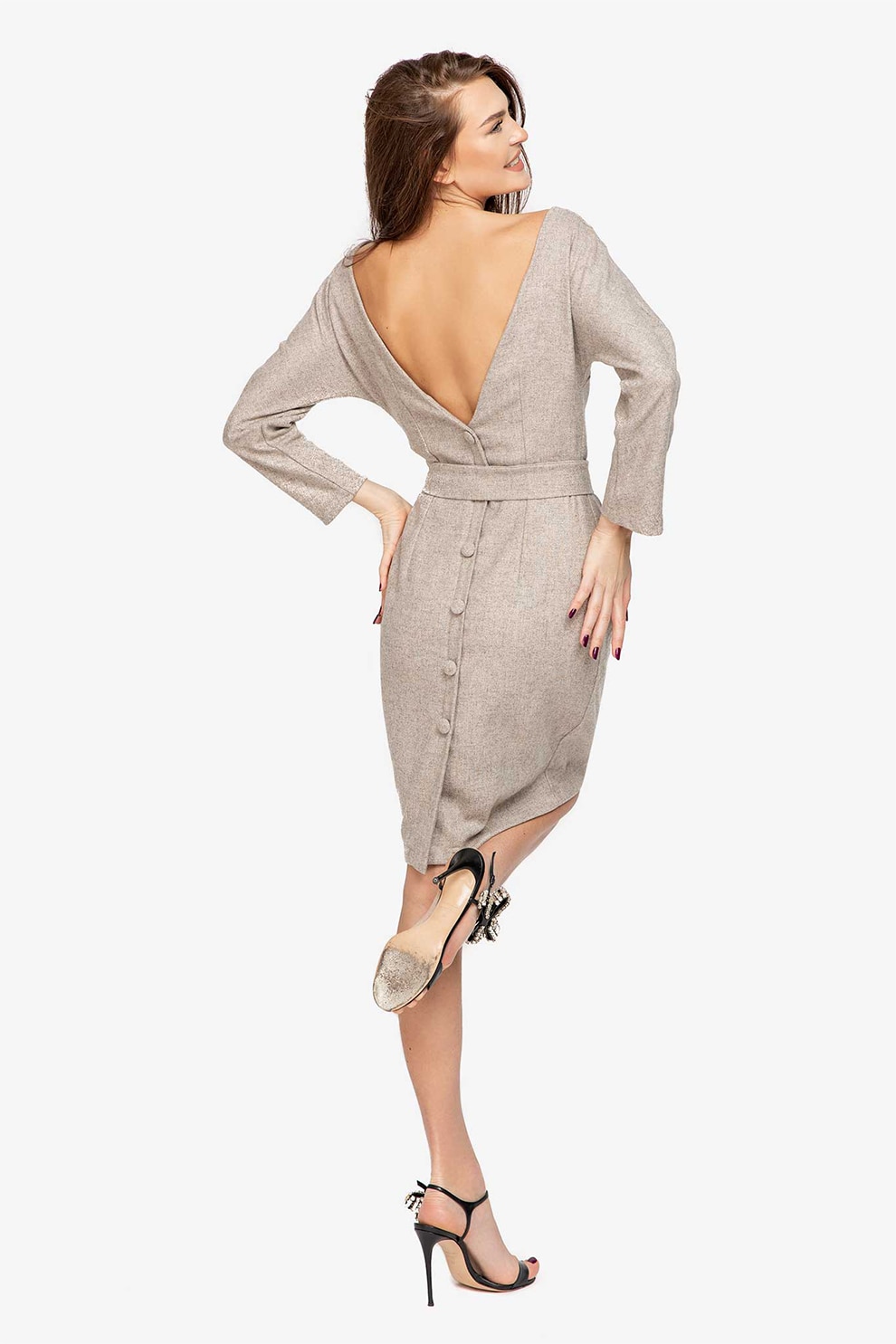 Acob à porter, Rochie de lana cu decolteu adanc in V pe spate, Gri ...