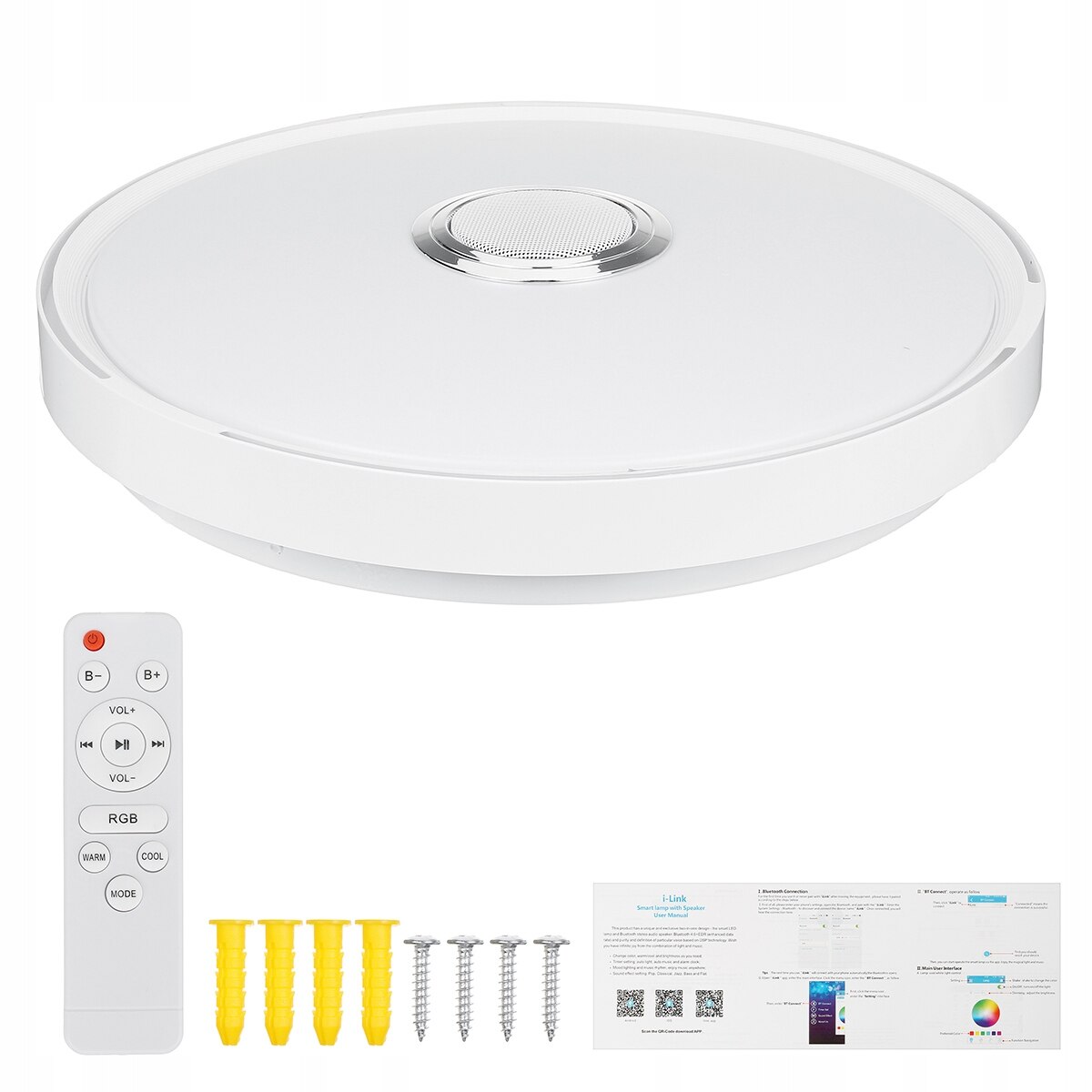 Plafoniera LED cu telecomanda, Bluetooth, RGB, 200W, Alb - eMAG.ro
