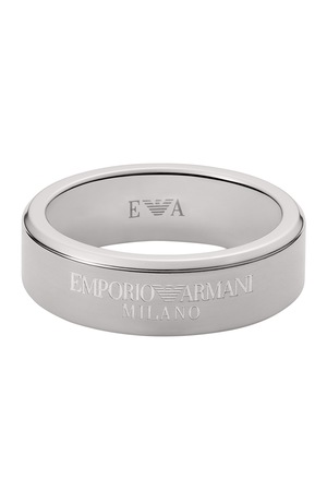 Emporio Armani, Inel din otel inoxidabil cu logo, Argintiu, 60 MM ...