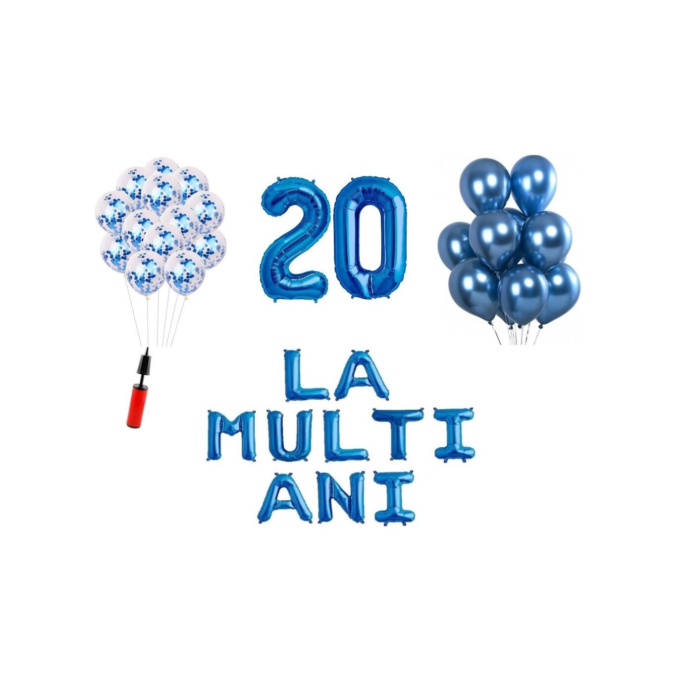 Комплект балони, 33 елемента, Честит рожден ден 20 години, фолио цифри ...