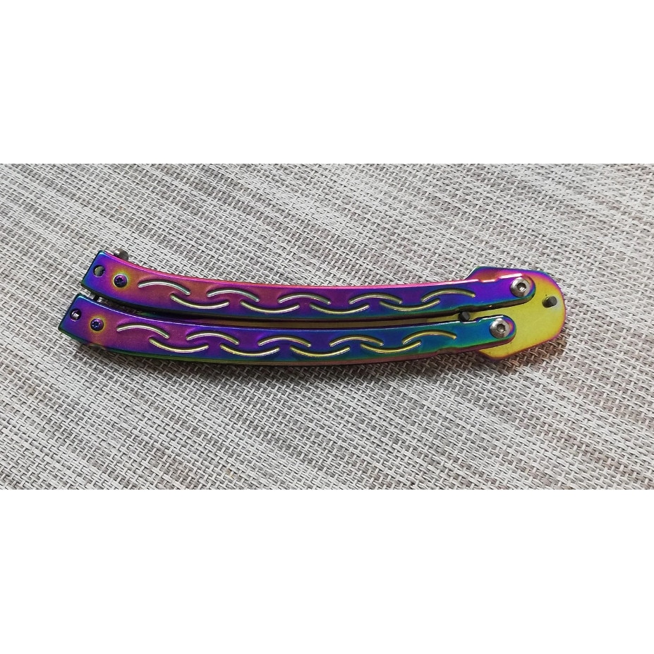 Set briceag butterfly, multicolor, 25 cm si cutit karambit, Rainbow, 19 cm, Otel inoxidabil ...