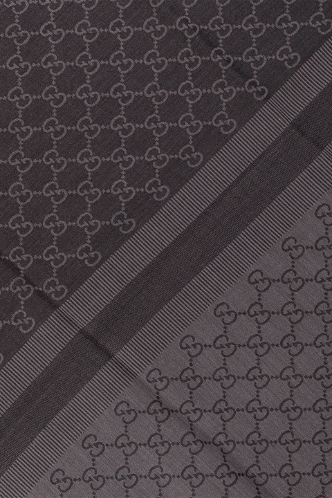 Gucci, Esarfa de lana si matase cu terminatii nefinisate, Gri inchis ...