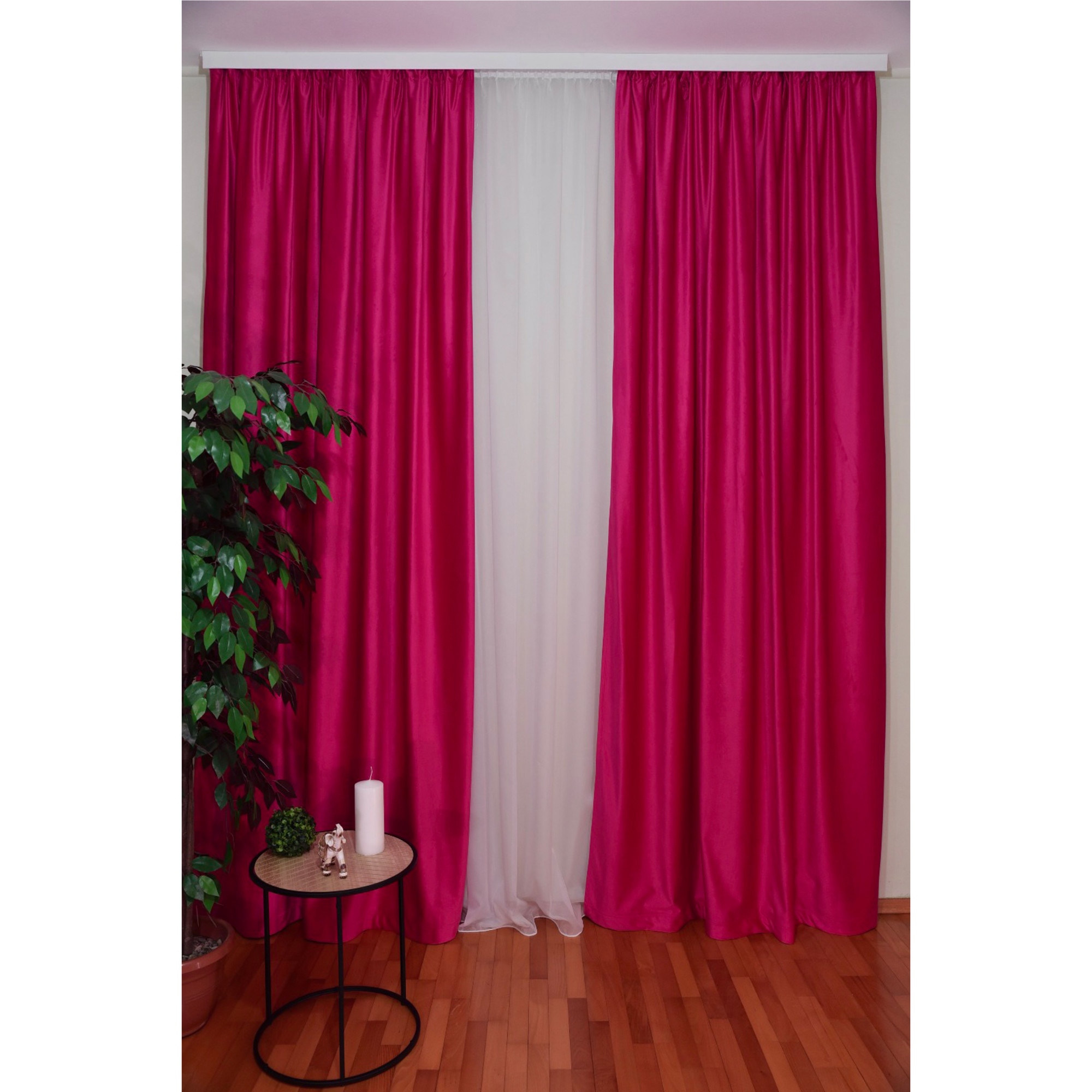 Set doua draperii Catifea Roz 2x200x260 cm, cu rejansa - eMAG.ro