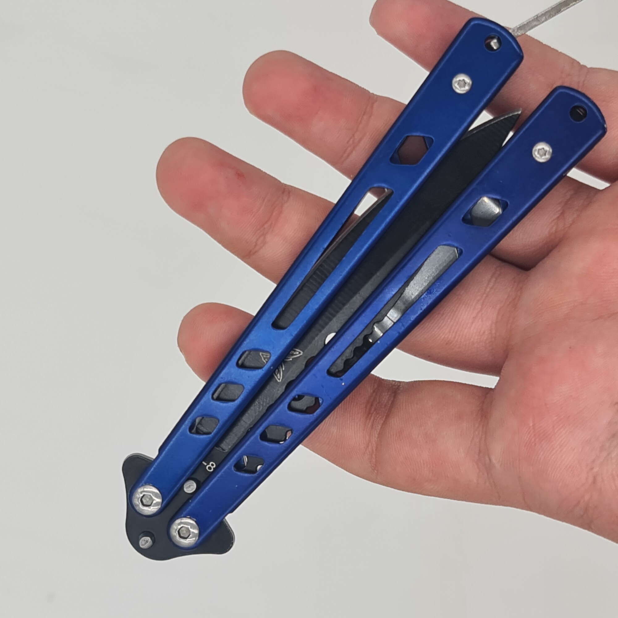 Cutit fluture Butterfly, Balisong 21 cm, albastru navy, model dinamic ...
