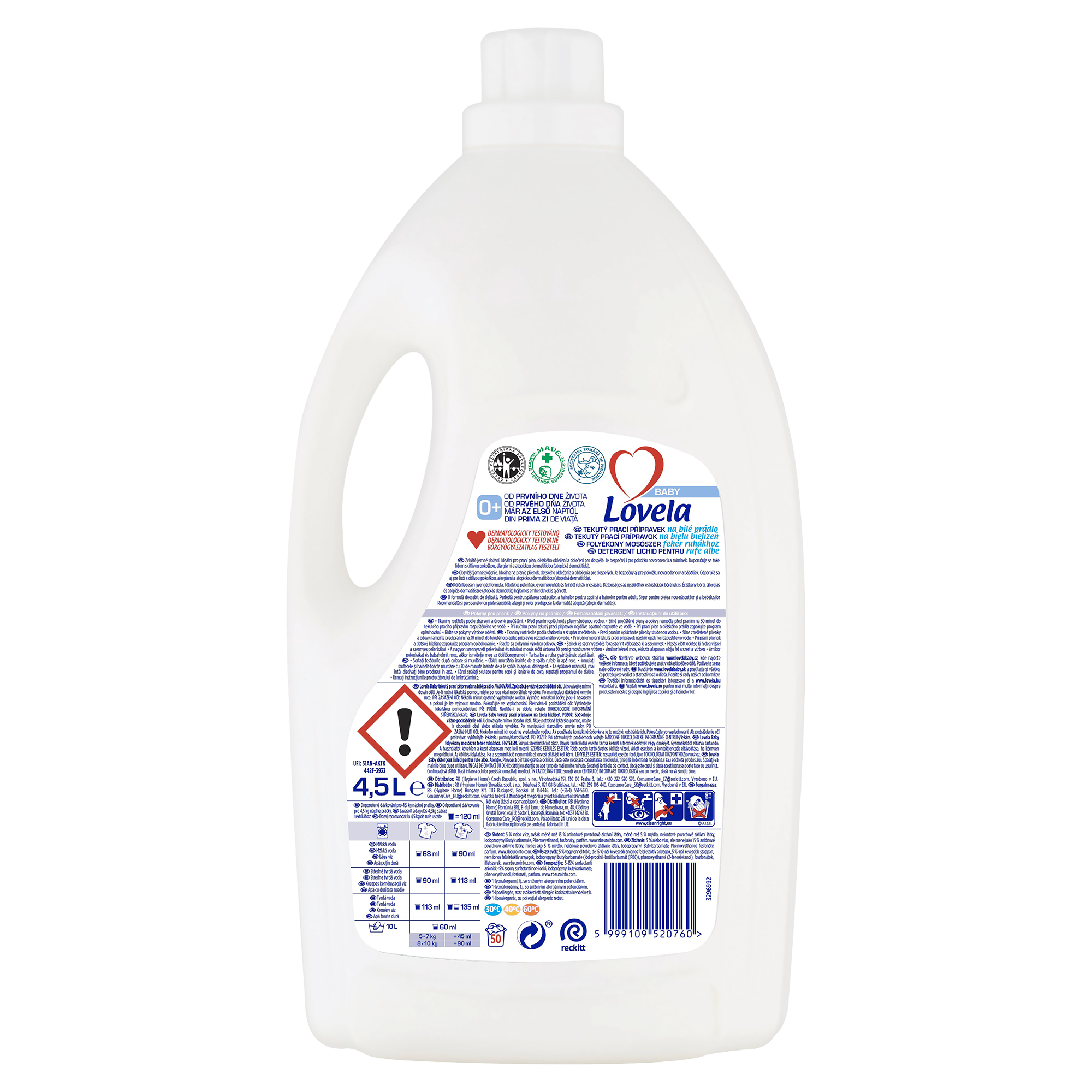 Detergent lichid Lovela Baby, pentru rufe albe, 50 spalari, 4.5L - eMAG.ro