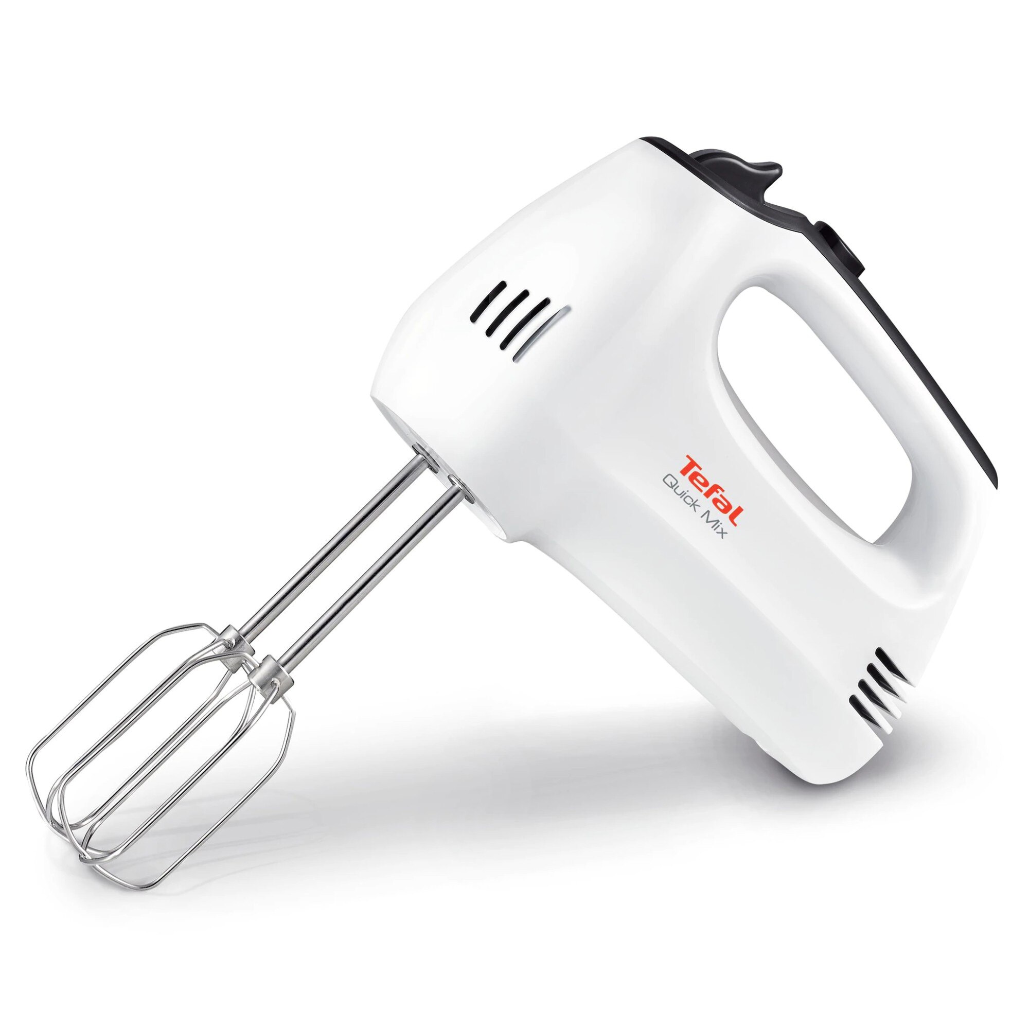Mixer de mana Tefal, 300 W, 5 trepte de viteza, functie Turbo, alb cu gri, carlige framantare si ...