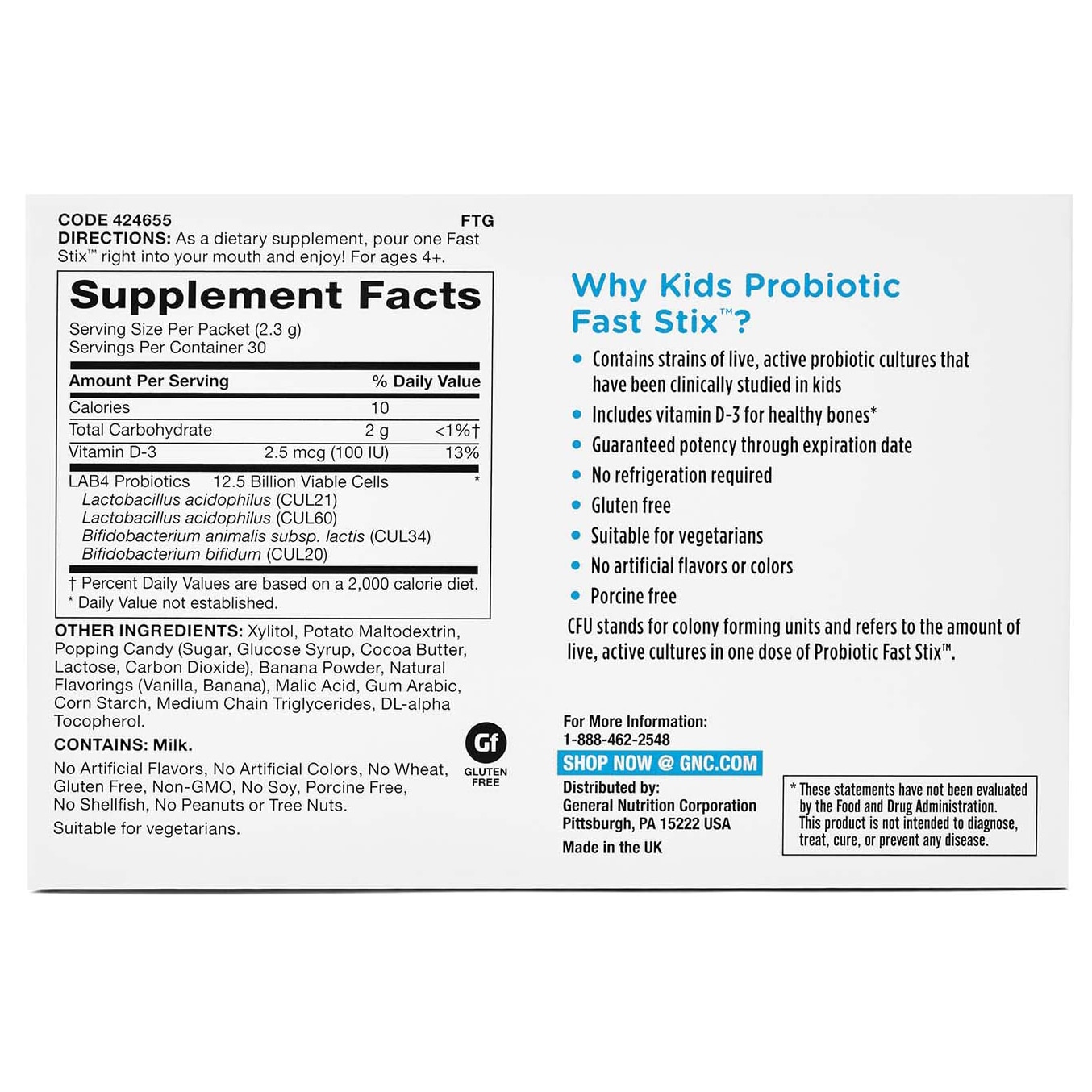 GNC Milestones Kids Microbio Complex Fast Stix, Probiotice pentru Copii ...