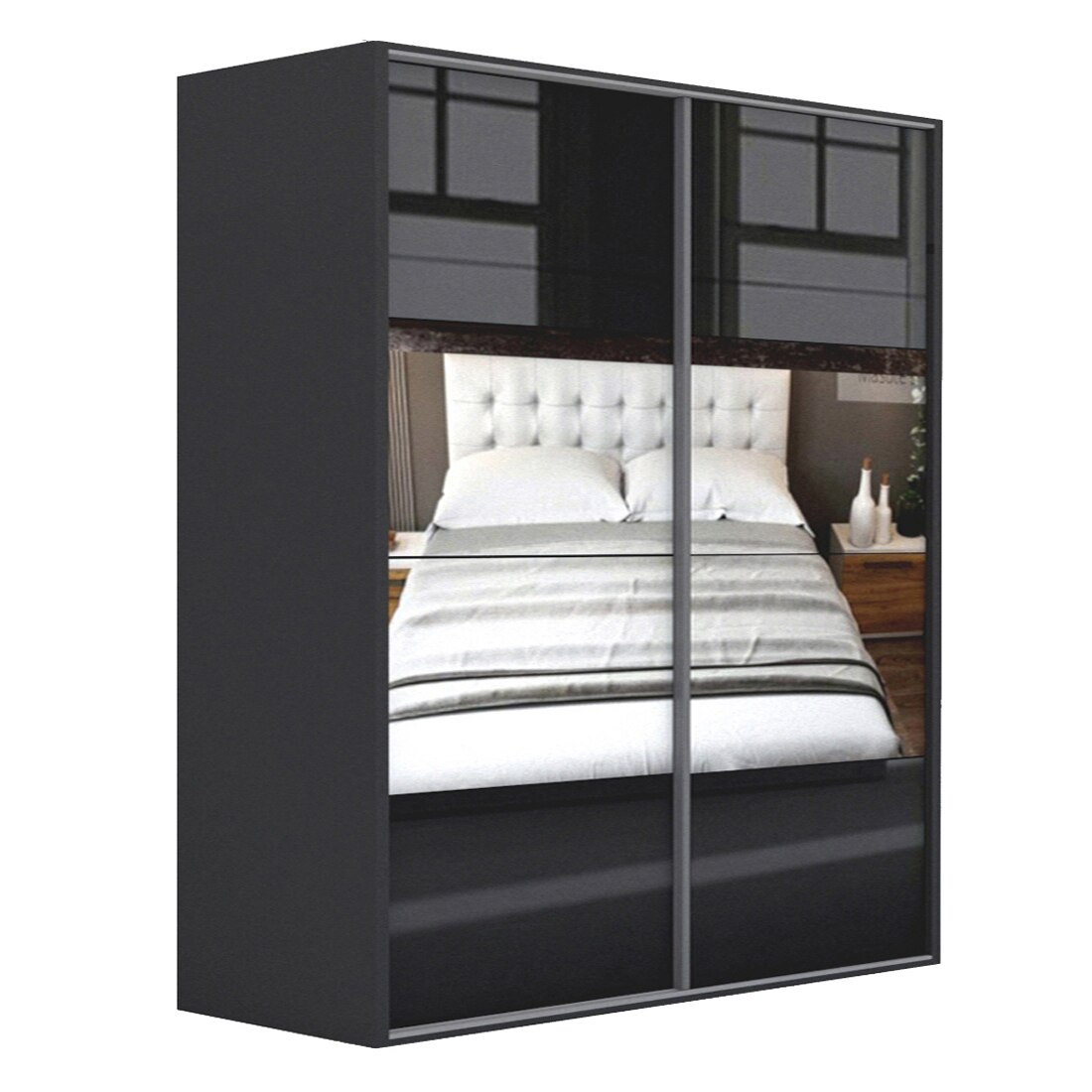 Dressing Genarom LEX A, Negru Lucios / Oglinda, 221 x 240 x 66 cm - eMAG.ro