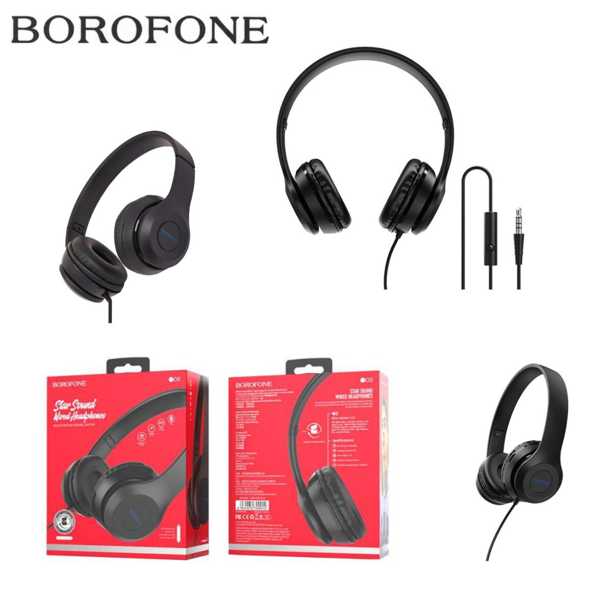 Casti Borofone Star B05 Black, On-Ear, cu microfon, conector jack 3.5mm ...