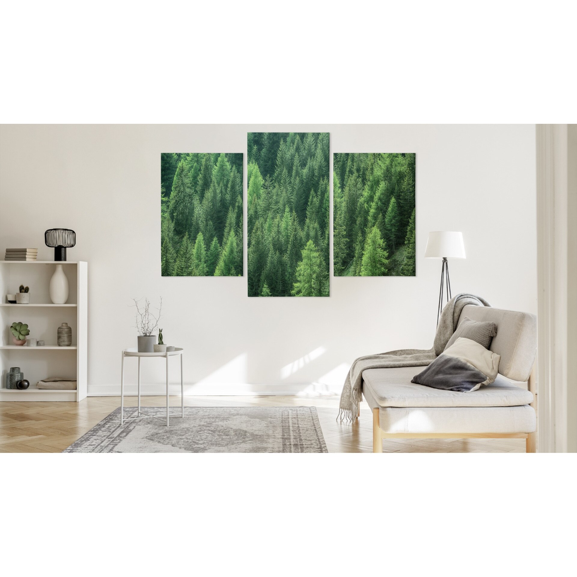 Set Tablou 3 Piese Triptic PADURE Verde Copaci Peisaj 3D 120cm x 80cm Verde, Vedere, Canvas ...