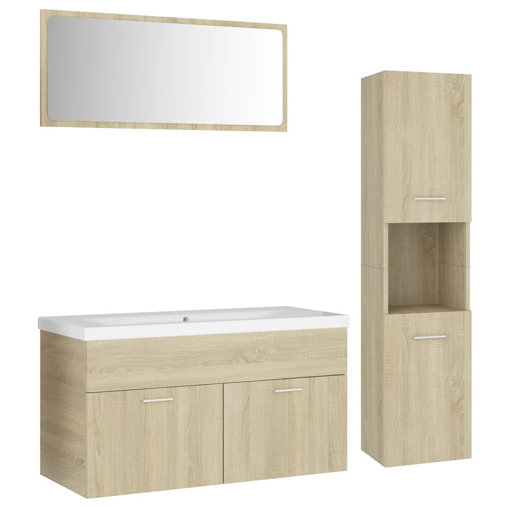 Set mobilier de baie, stejar Sonoma, PAL, Stabil si durabil 3071156 ...