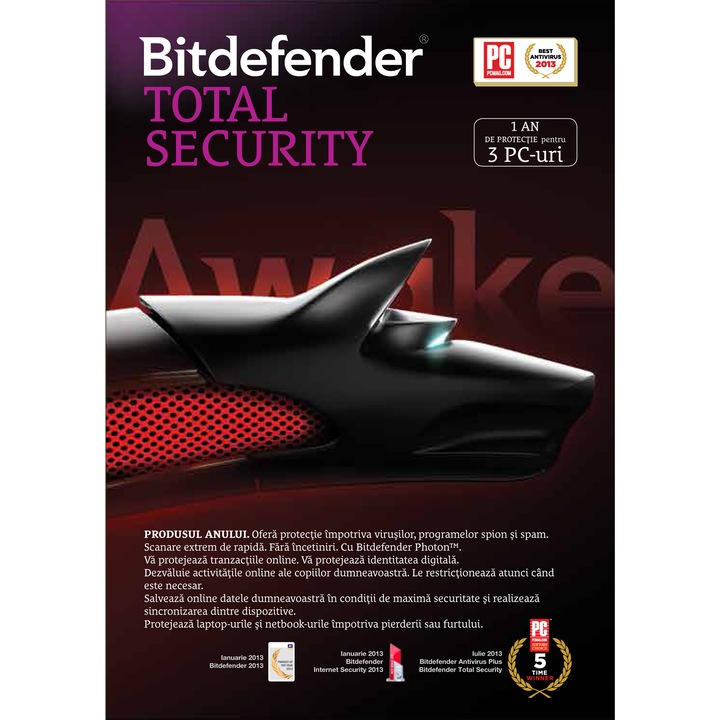 Bitdefender Total Security (versiunea noua), 1 An, 3 Utilizatori ...
