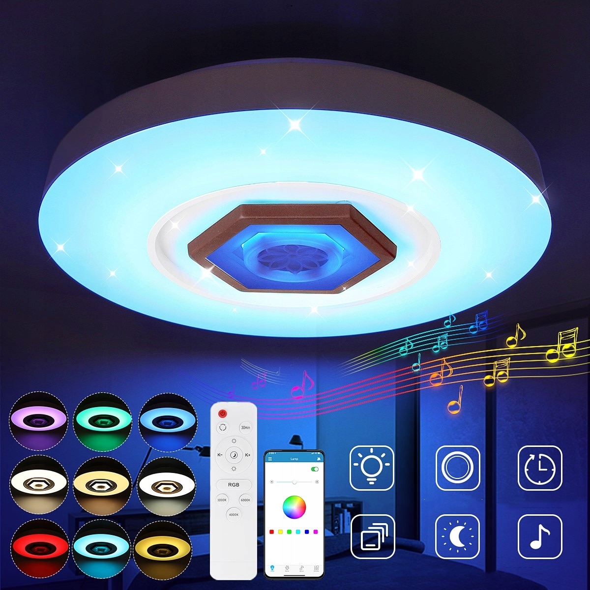 Plafoniera LED cu telecomanda Meco, RGB, Bluetooth, 50cm, Alb - eMAG.ro
