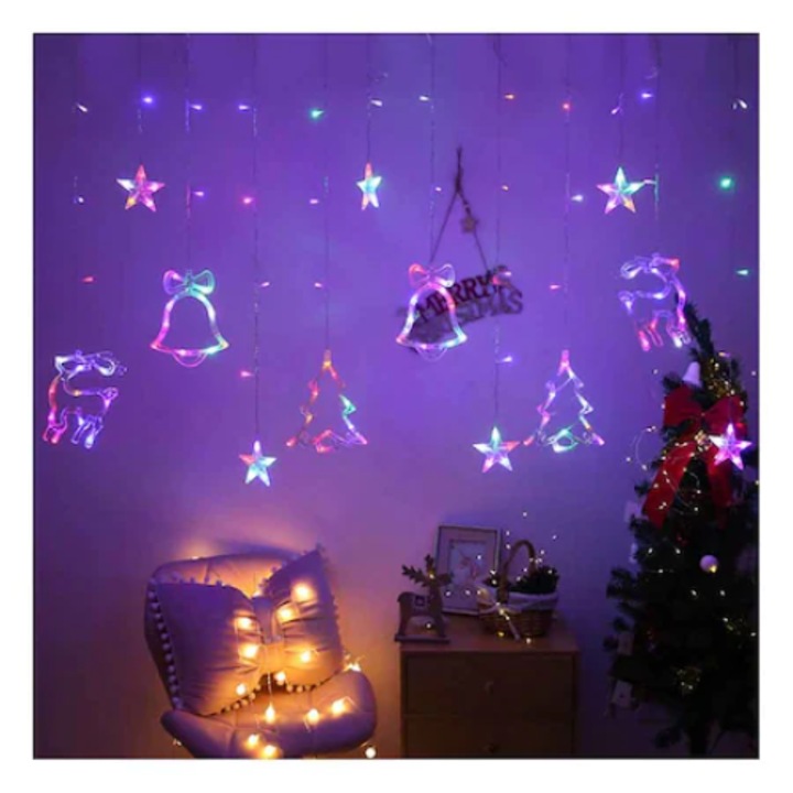Instalatie de Craciun, Perdea luminoasa, Nevermore®, Stele mici cu Cerb ...